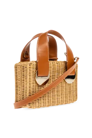 Rodo Handbag With Woven Raffia And Leather Handles - Brown