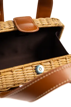 Rodo Handbag With Woven Raffia And Leather Handles - Brown