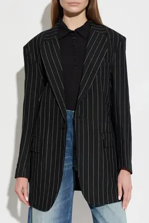 R13 Pinstripe Linen And Wool Blazer - Black