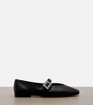 ROGER VIVIER Embellished Leather Ballerina Flats - Black