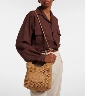 TOD'S Logo Raffia Top-handle Bag