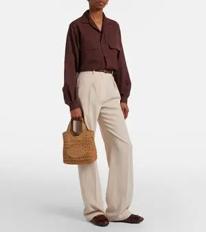 TOD'S Logo Raffia Top-handle Bag