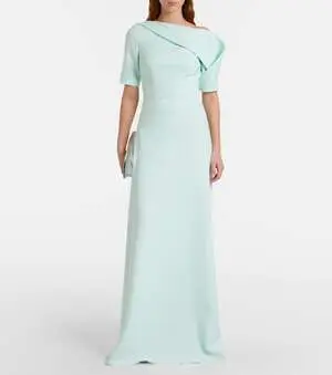 Safiyaa Stephanie Draped Crepe Gown - Turquoise