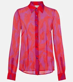 Dries Van Noten Printed Silk Shirt - Red