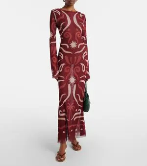 CALA DE LA CRUZ Amay Semi-sheer Printed Maxi Dress - Burgundy