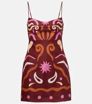 CALA DE LA CRUZ Lucca Printed Linen Minidress - Burgundy