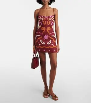 CALA DE LA CRUZ Lucca Printed Linen Minidress - Burgundy