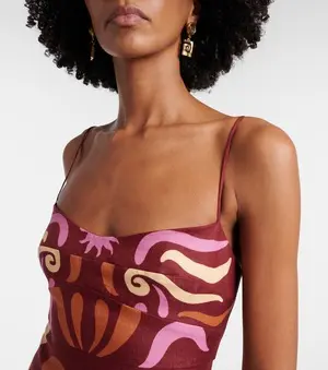CALA DE LA CRUZ Lucca Printed Linen Minidress - Burgundy