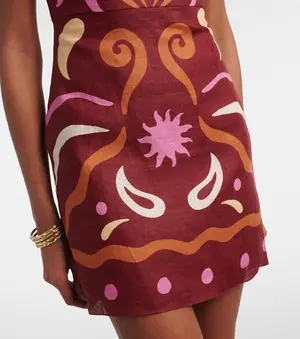 CALA DE LA CRUZ Lucca Printed Linen Minidress - Burgundy
