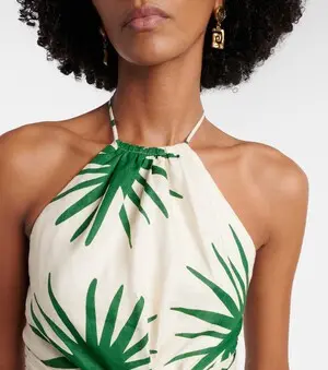 CALA DE LA CRUZ Lodi Printed Halterneck Linen Crop Top - Green