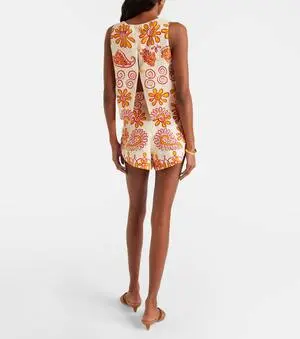 CALA DE LA CRUZ Bahamas Printed Linen Shorts - Beige