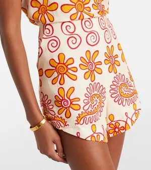CALA DE LA CRUZ Bahamas Printed Linen Shorts - Beige