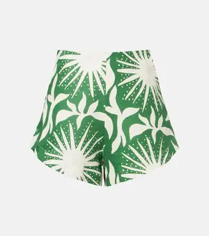 CALA DE LA CRUZ Bahamas Printed Linen Shorts Green