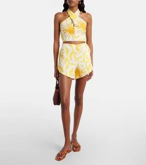 CALA DE LA CRUZ Bahamas Printed Linen Shorts - Yellow