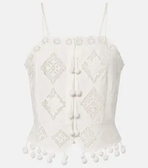 Isabel Marant Étoile Nellsy Embroidered Cotton Linen Crop Top