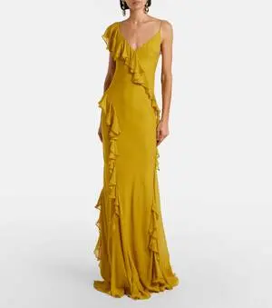 DE LA VALI Mayara Ruffled Georgette Gown - Yellow