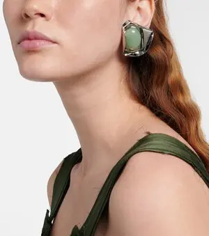 JENNIFER BEHR Kendall Embellished Earrings With Tiger's Eye - Silver