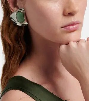 JENNIFER BEHR Kendall Embellished Earrings With Tiger's Eye - Silver
