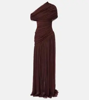 DE LA VALI De La Vali Gathered Tulle Gown Brown