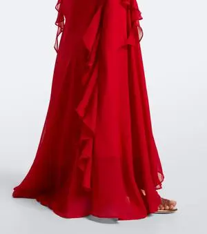DE LA VALI Mayara Ruffled Georgette Gown - Red