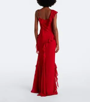 DE LA VALI Mayara Ruffled Georgette Gown - Red