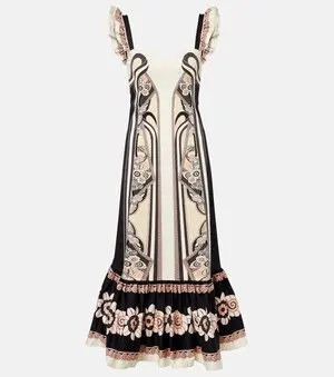 La DoubleJ Printed Cotton-blend Midi Dress - Black