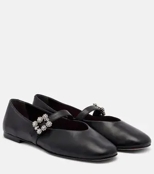 ROGER VIVIER Roundy Toe Embellished Leather Ballet Flats - Black
