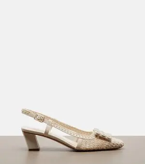 ROGER VIVIER Belle Vivier Crochet And Leather Slingback Pumps