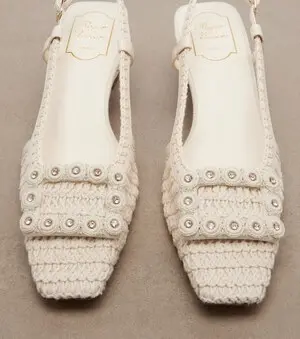 ROGER VIVIER Belle Vivier Crochet And Leather Slingback Pumps