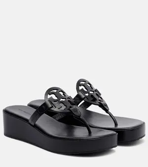 Tory Burch Miller Leather Platform Thong Sandals - Black