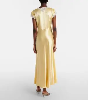 Rixo Lace-trimmed Satin Midi Dress - Yellow