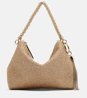 JIMMY CHOO Callie Medium Raffia-effect Shoulder Bag - Gold