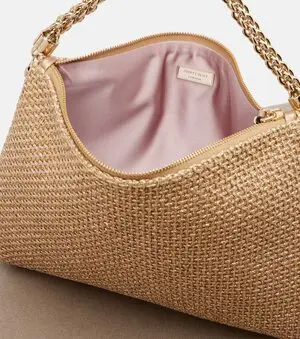 JIMMY CHOO Callie Medium Raffia-effect Shoulder Bag - Gold