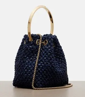 JIMMY CHOO Bon Bon Small Raffia-effect Bucket Bag - Blue
