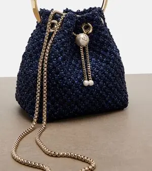 JIMMY CHOO Bon Bon Small Raffia-effect Bucket Bag - Blue