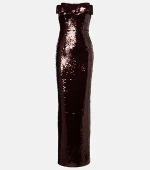 THE NEW ARRIVALS ILKYAZ OZEL Sequined Bustier Gown With Bow - Burgundy