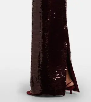 THE NEW ARRIVALS ILKYAZ OZEL Sequined Bustier Gown With Bow - Burgundy