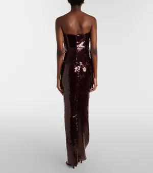THE NEW ARRIVALS ILKYAZ OZEL Sequined Bustier Gown With Bow - Burgundy