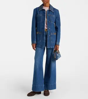 Valentino Garavani Vlogo Mini Floral Denim Top-handle Bag