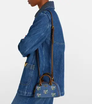 Valentino Garavani Vlogo Mini Floral Denim Top-handle Bag