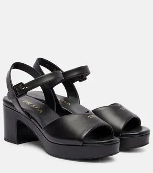 Prada Leather Platform Sandals - Black