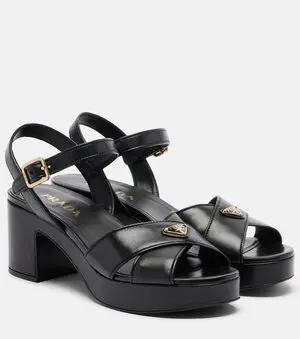 Prada Leather Platform Sandals - Black