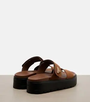 Prada Leather Platform Sandals With Velcro® Fastening - Brown