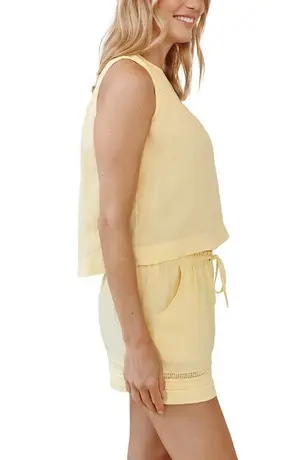 Bella Dahl Ladder Stitch Inset Sleeveless Crop Linen Top