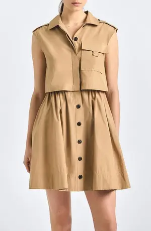 Derek Lam 10 Crosby Sequoia Sleeveless Mini Shirtdress - Camel