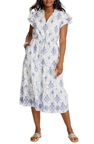 Tommy Bahama Noble Pineapple Cotton Dobby Midi Dress - White/blue