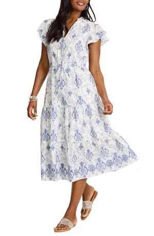 Tommy Bahama Noble Pineapple Cotton Dobby Midi Dress - White/blue