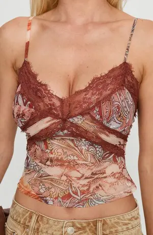 Princess Polly Loraleigh Mix Print Lace Trim Camisole