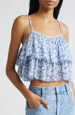 Isabel Marant Erisa Floral Ruffle Crop Top