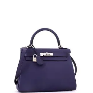 Hermès Kelly Handbag Verso Evercolor With Palladium Hardware 28